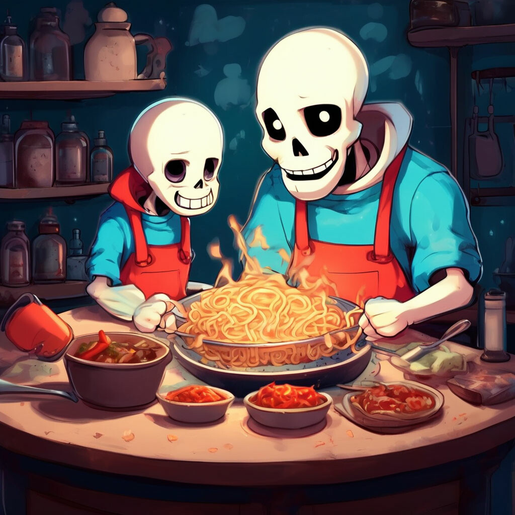 "Sans and Papyrus from Undertale cook …" — image created in Shedevrum