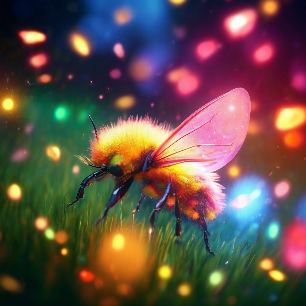 "Fluffy bugs, a rain of lights, beautiful" — image created in Shedevrum