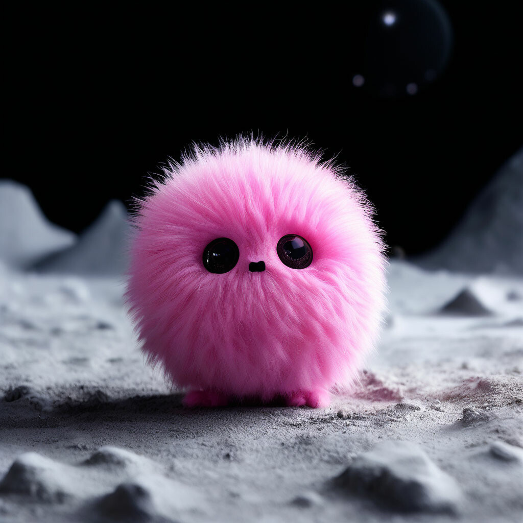 "A small fluffy pink alien beast is …" — image created in Shedevrum