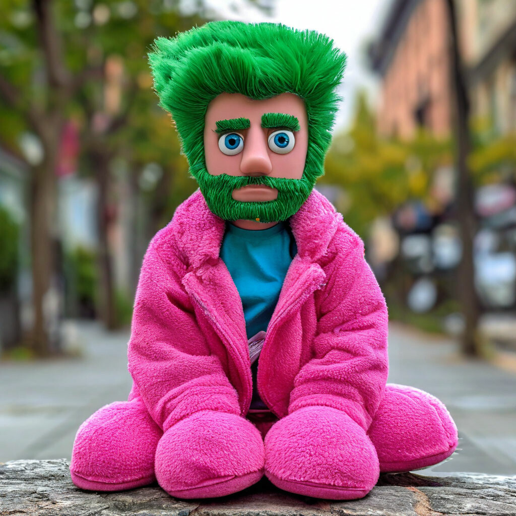 "The guy is very handsome with a green…" — image created in Shedevrum