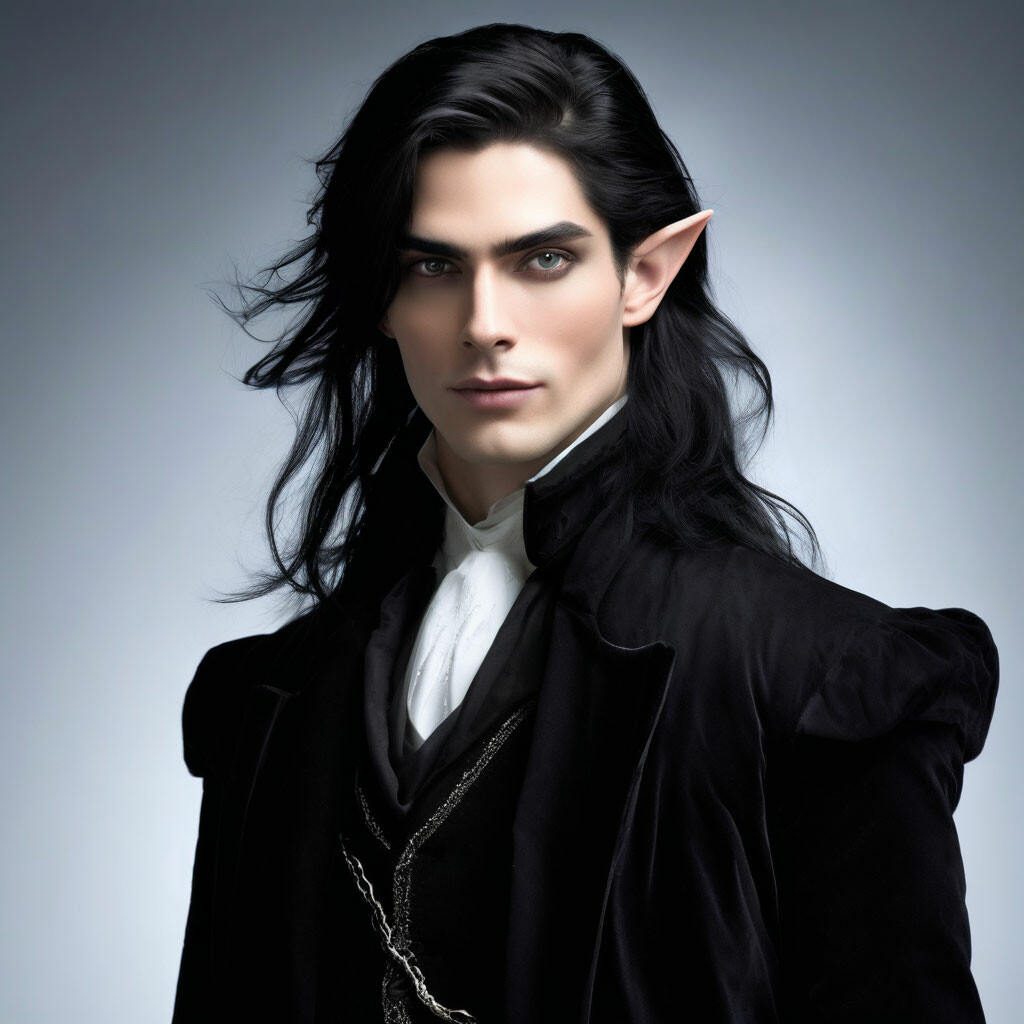"Insanely handsome man, elf, long pointed ears, aristocratic facial ...