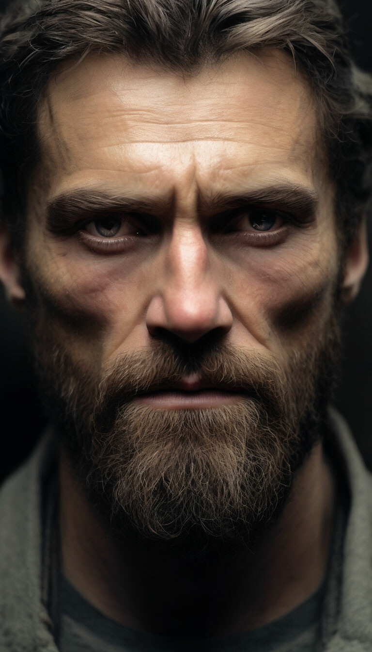 "Pronounced chin and cheekbones massive protruding jaw slightly ...