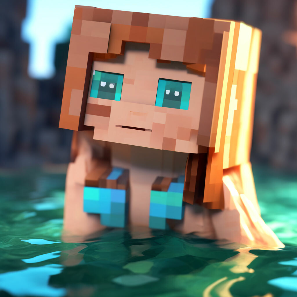 "Mermaids, in the style of minecraft Eugene bro, beautiful, realistic, high resolution, close-up ...