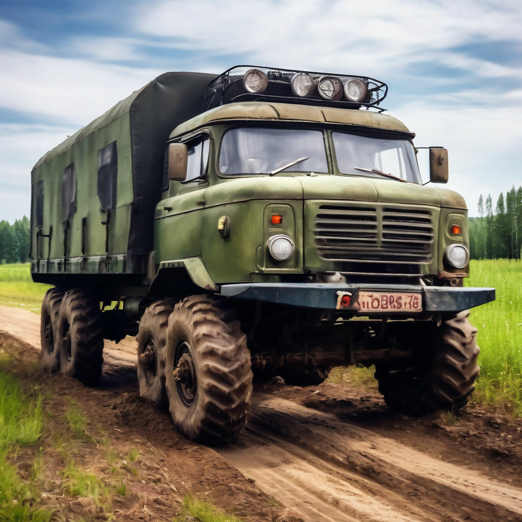 "Gaz-66 shishiga rides off-road" — image created in Shedevrum
