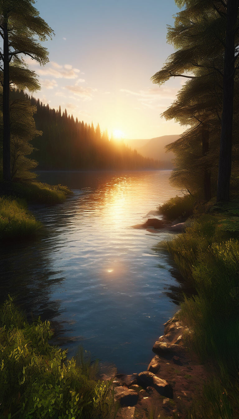 "Sunrise in a beautiful forest. View …" — image created in Shedevrum