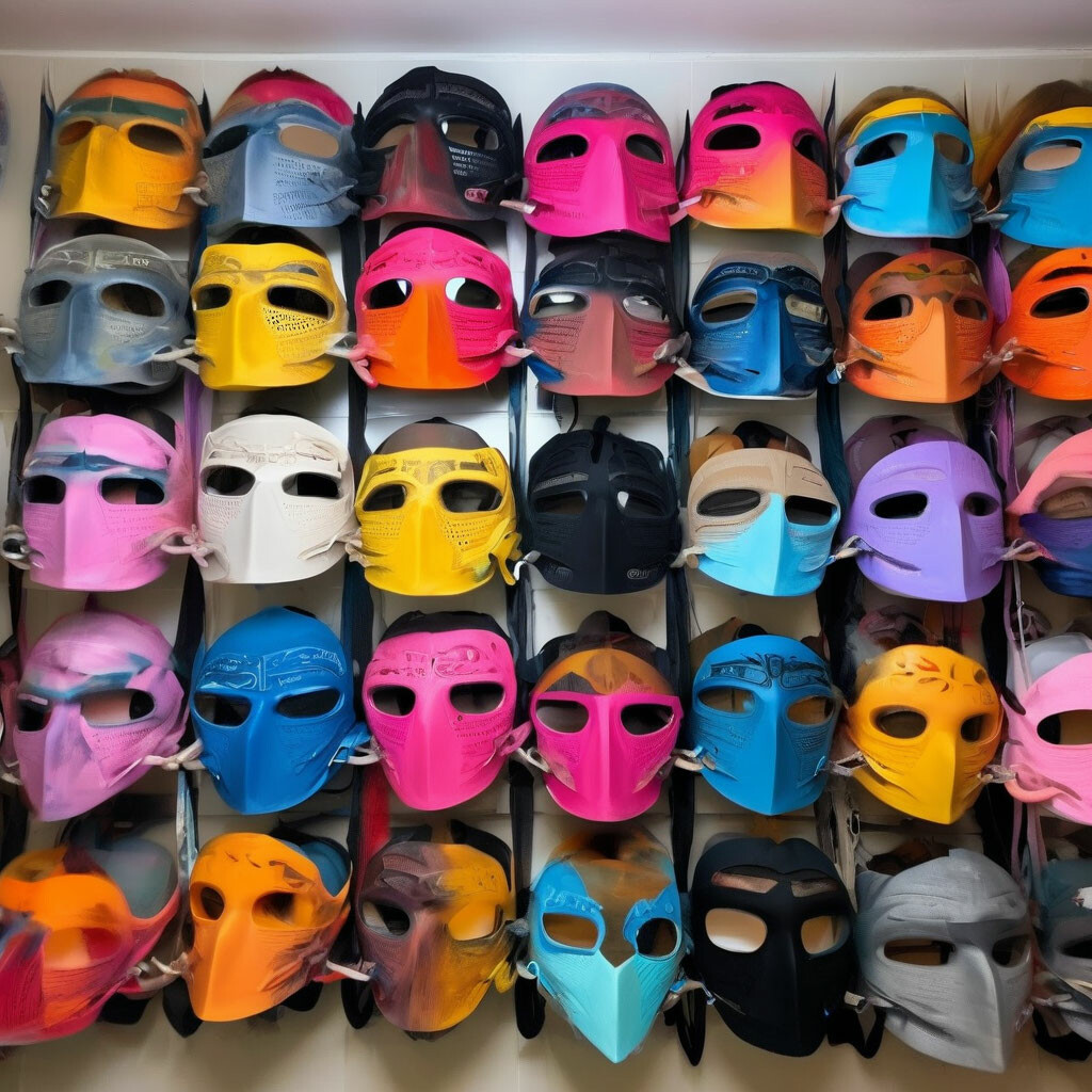 "A lot of masks for aerobics" — image created in Shedevrum