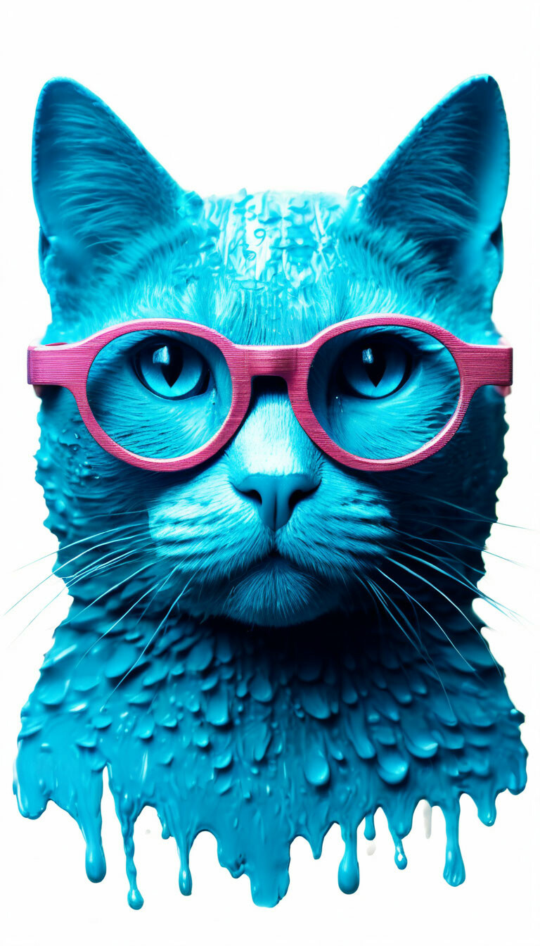 "Turquoise cat with a coat of water …" — image created in Shedevrum