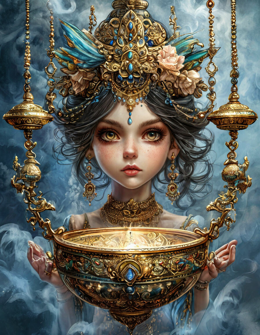 "🧞 a beautiful genie flies out of a magic lamp, in the form of a thick ...
