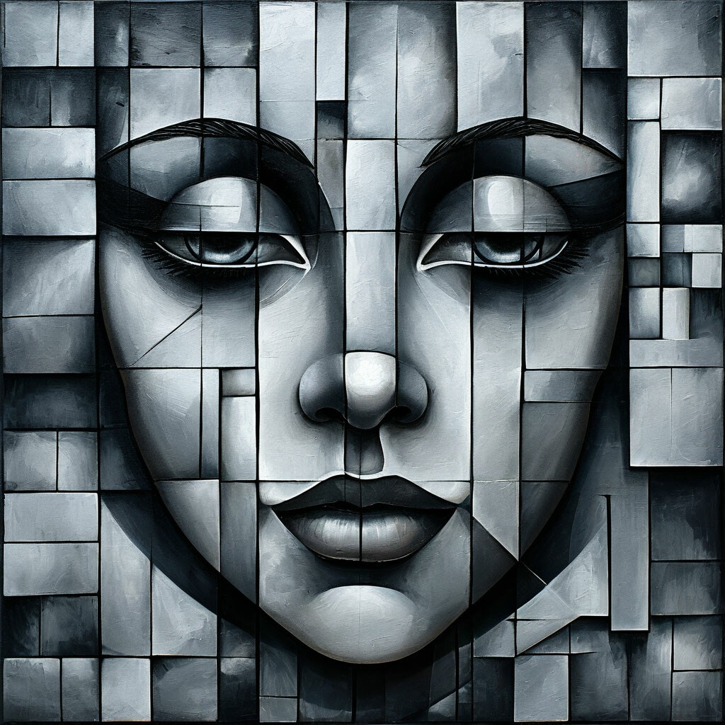 "Cubism , all shades of grey" — image created in Shedevrum