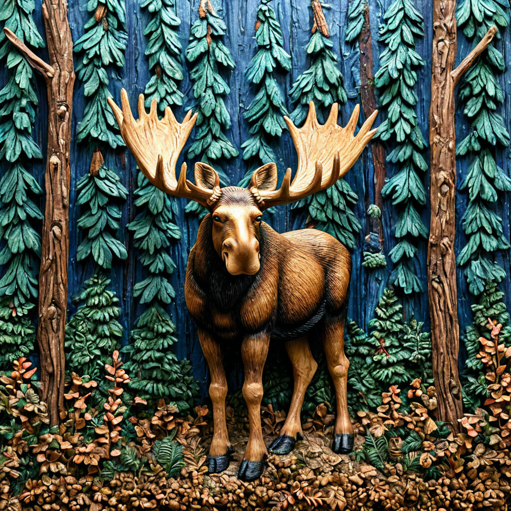 "Panel made of plasticine: moose in a dense forest" — image created in ...