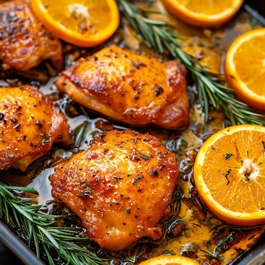 "Chicken thighs in orange marinade 📖 …" — image created in Shedevrum