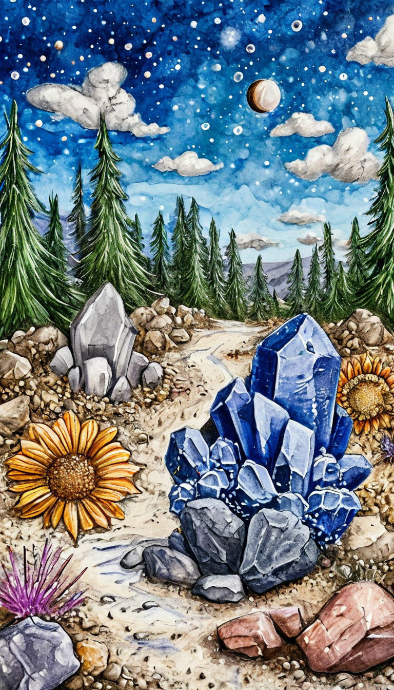 "Botany art children's drawing of kalyaki-malaki winter crystals ...