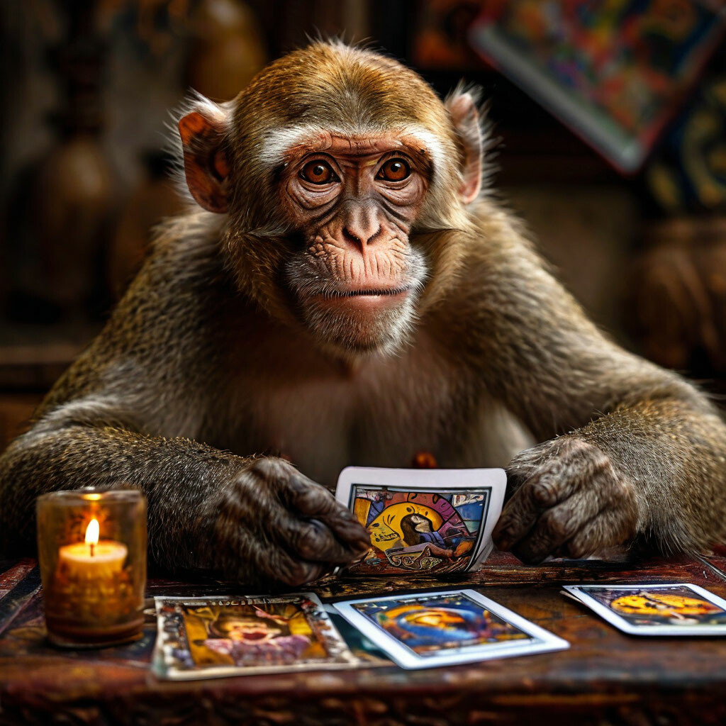 "The monkey is guessing on tarot cards" — image created in Shedevrum