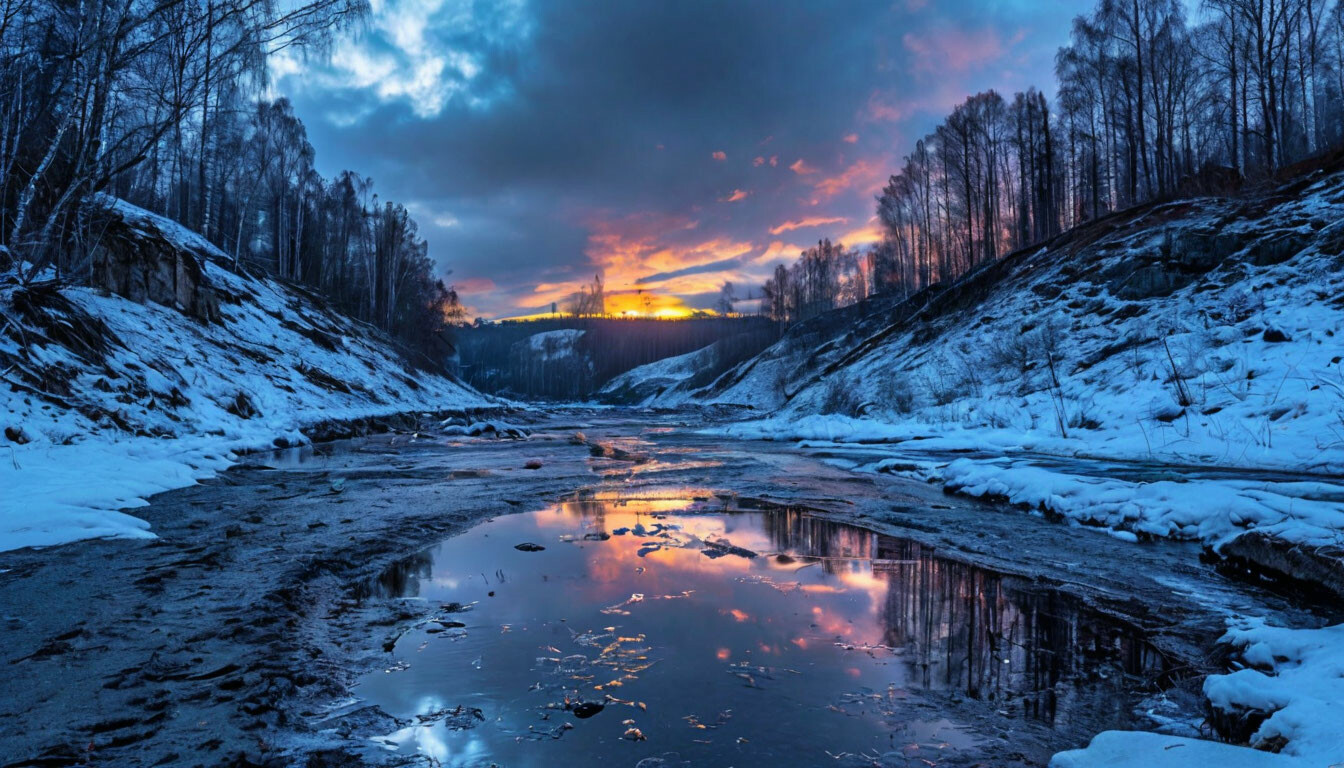 "An icy night in a quarry, a phosphorescent sky, a puddle," — image ...