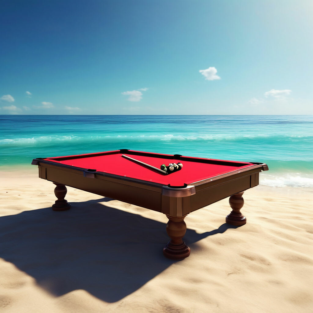"Pool table on the beach 4k" — image created in Shedevrum