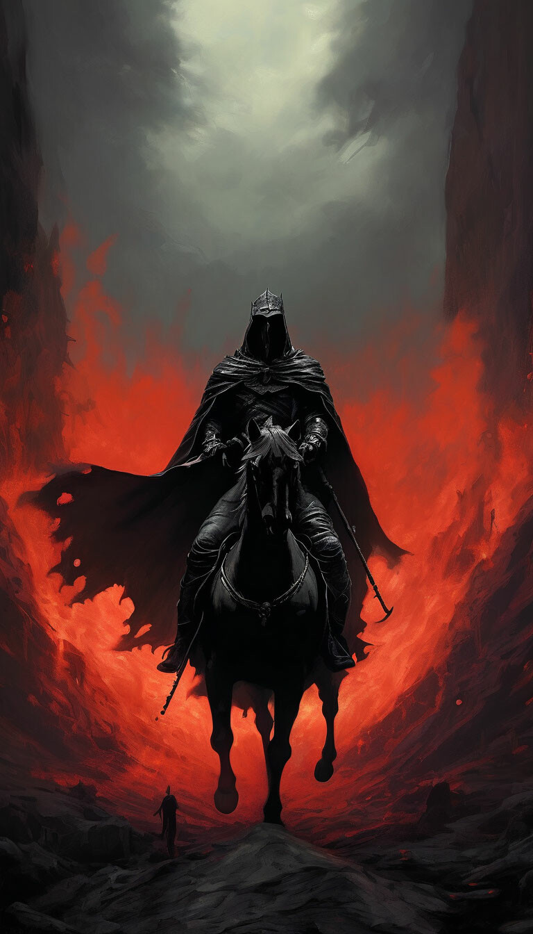 "On the way to hell, the black rider …" — image created in Shedevrum