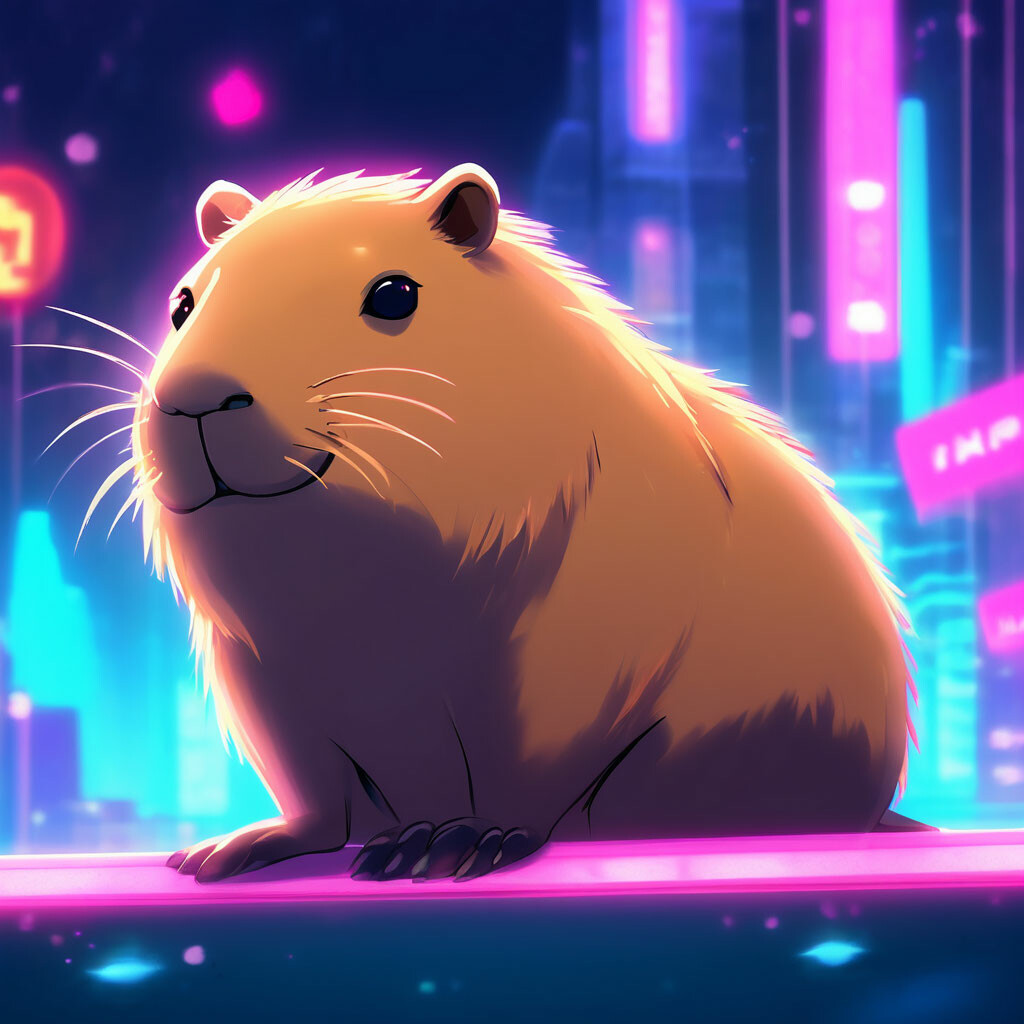"Neon cute anime capybara" — image created in Shedevrum