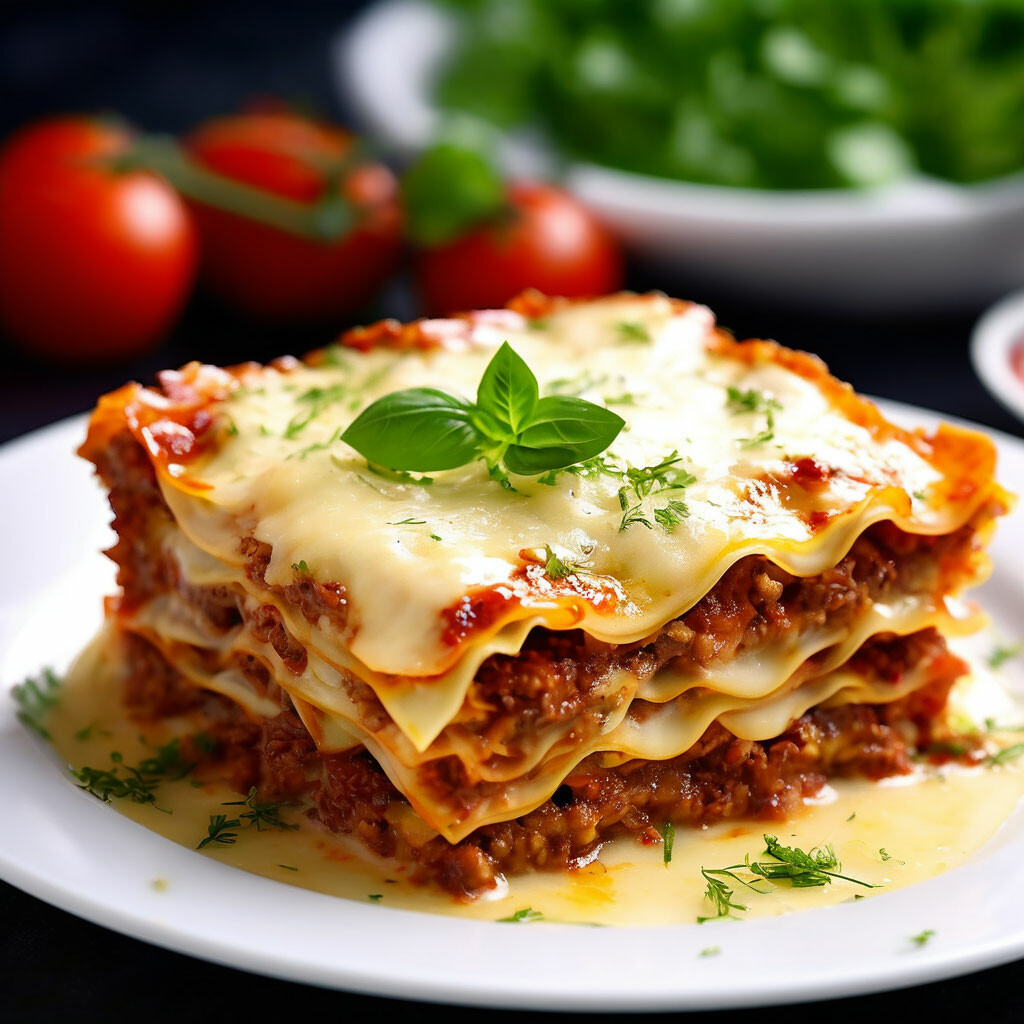 "Meat lasagna with mushrooms and bechamel sauce Lasagna,piece, cut ...
