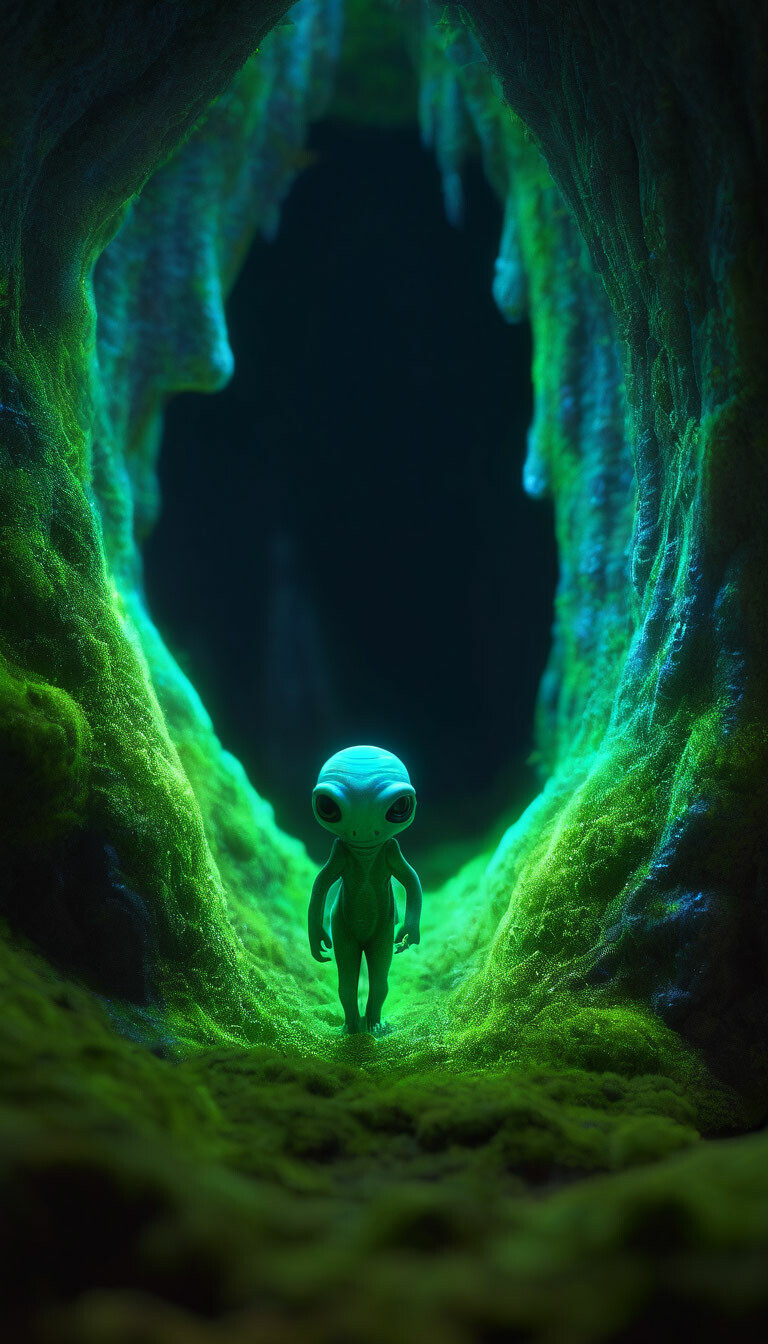 "An unusual cave alien anthropomorphic…" — image created in Shedevrum