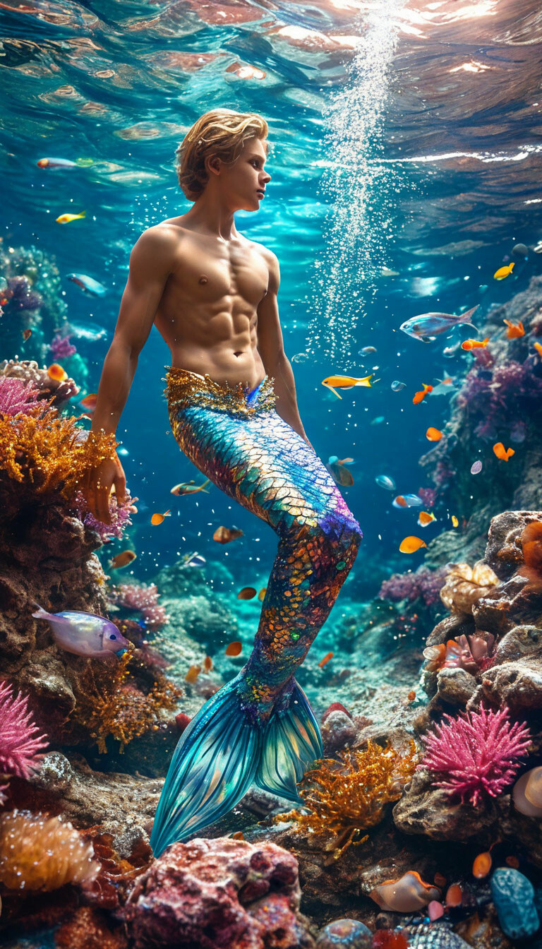 "Mermaid boys are beautiful and muscular with a powerful tail swimming ...