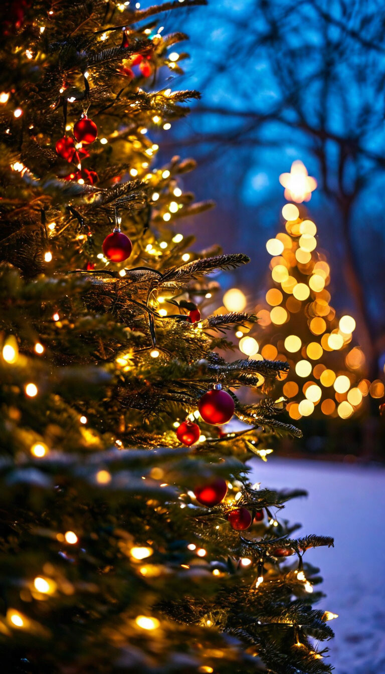 "Lights on a Christmas tree, and through it you can see faces, mystical ...