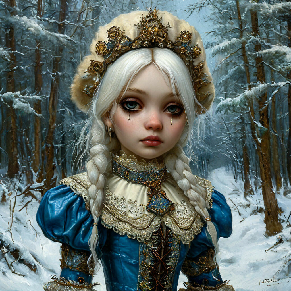 "Horror art in the style of Mark Ryden, a predator disguised as a Snow ...