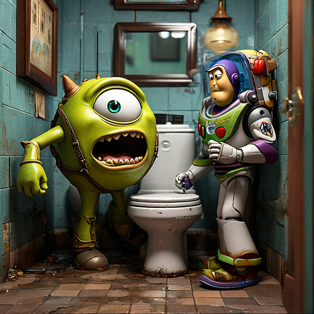 «Майк Вазовски обпинывает базза …» — картинка создана в Шедевруме