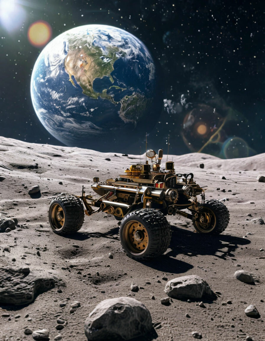 "On the moon.lunar rover view of the earth the world's first lunar ...