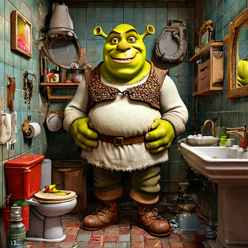 «Шрек устроился работать …» — картинка создана в Шедевруме