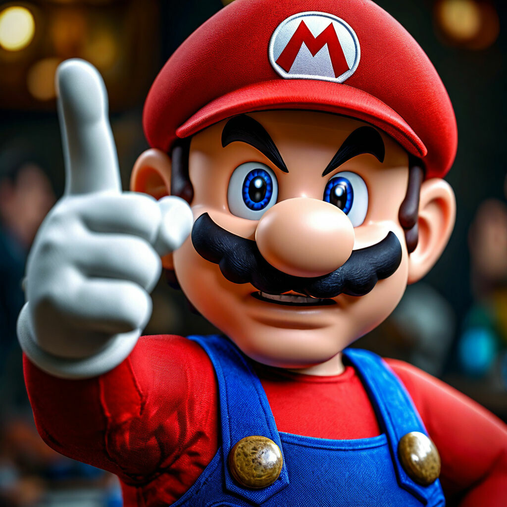 "Super Mario frowned, bared his teeth and pointed his finger at the ...