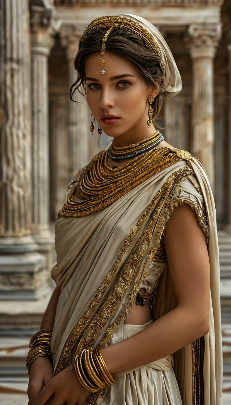 "Ancient Greece. A beautiful noble Greek woman in expensive robes with ...