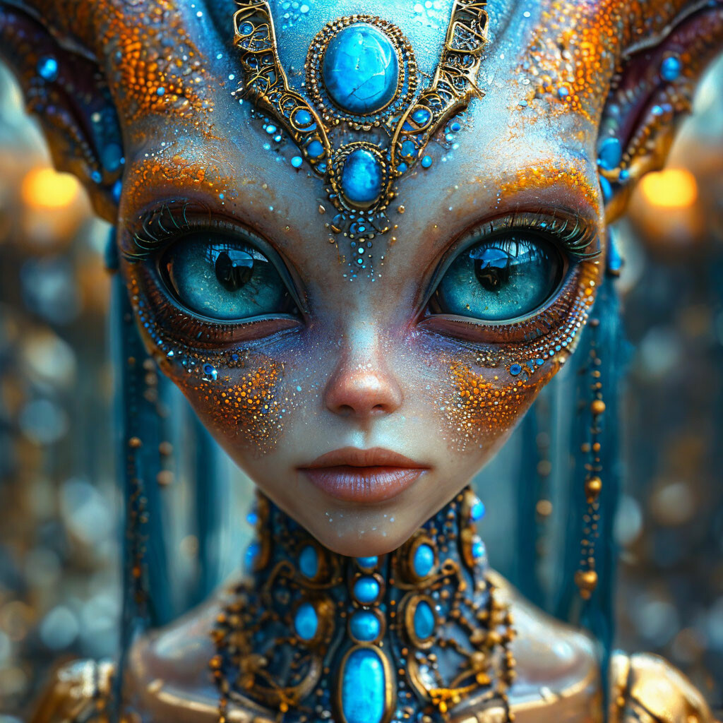 "A very beautiful full-length alien girl with big beautiful blue eyes ...