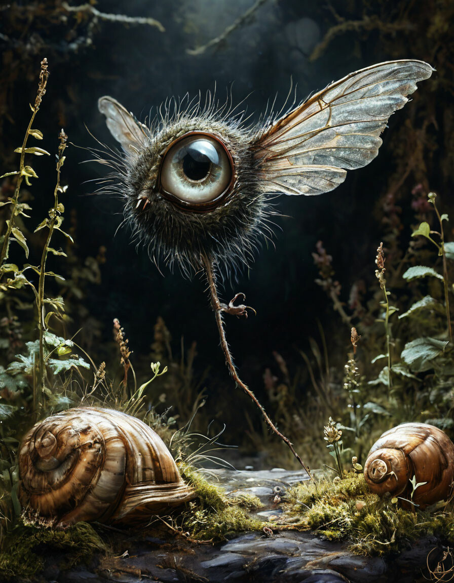 "Fluffy eyelashes with a single flying eye stand in the center of a ...