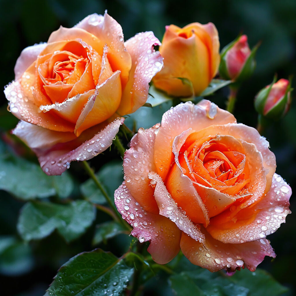 "Beautiful roses with dew drops" — image created in Shedevrum