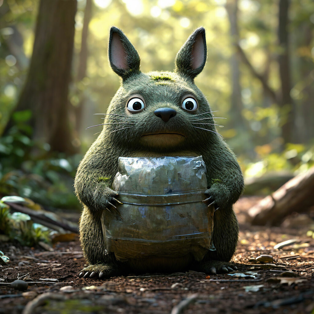"Lazy Totoro is sitting in a future package above the ground. realistic ...