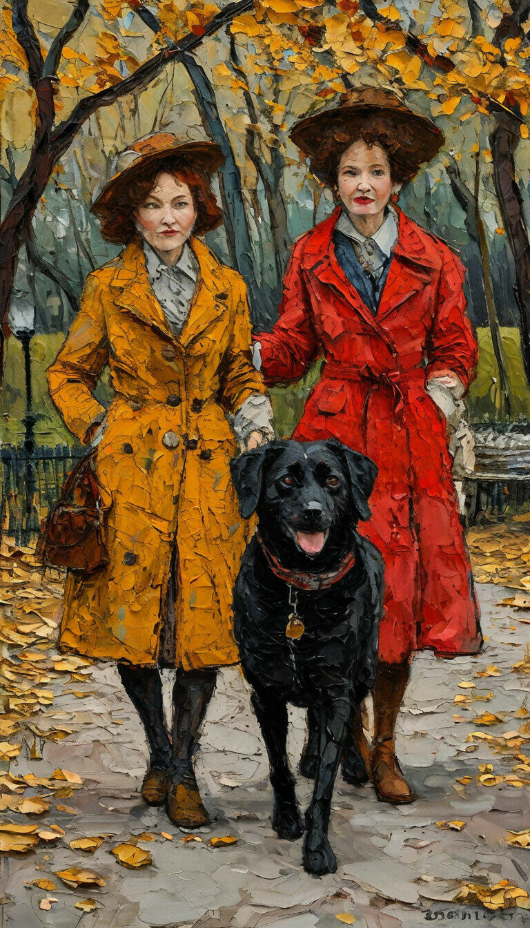 "Nonsense and Nonsense with a dog on a walk in the park Two ladies and ...