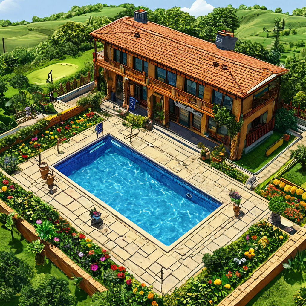 "School with swimming pool golf course…" — image created in Shedevrum