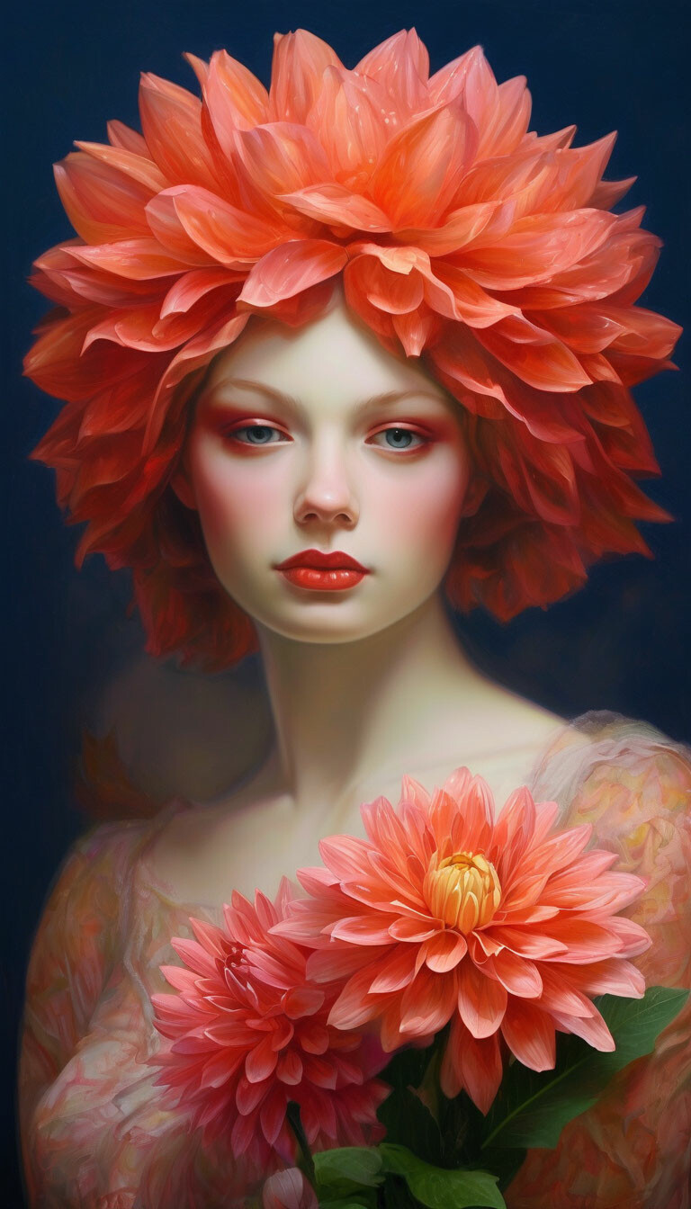 "Woman, dahlia flower" — image created in Shedevrum