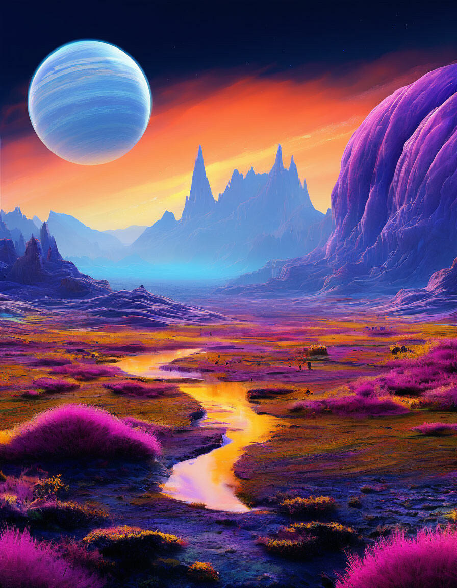 "An explosion of jade ultramarine sunset of a very hot Neptune with a ...