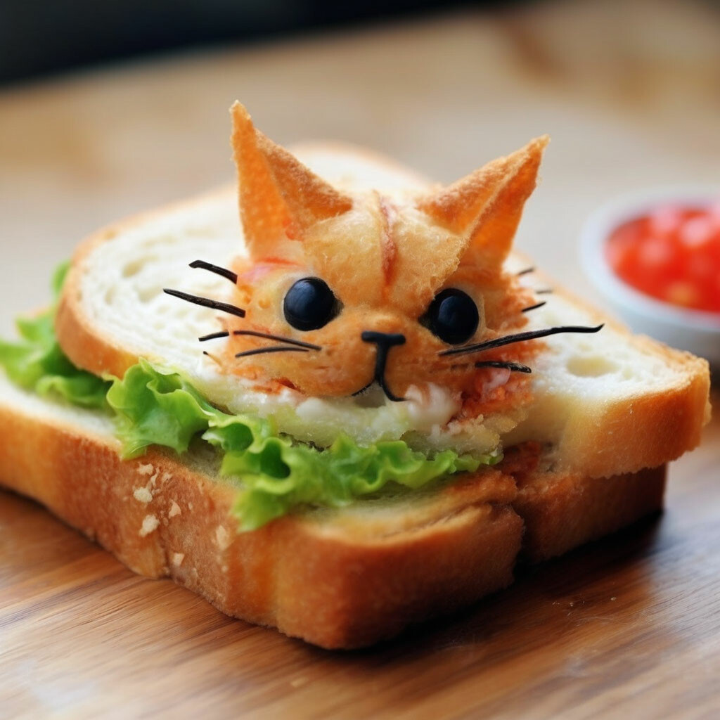 "Cat 🐱 sandwich 🥪 sandwich with cat'…" — image created in Shedevrum