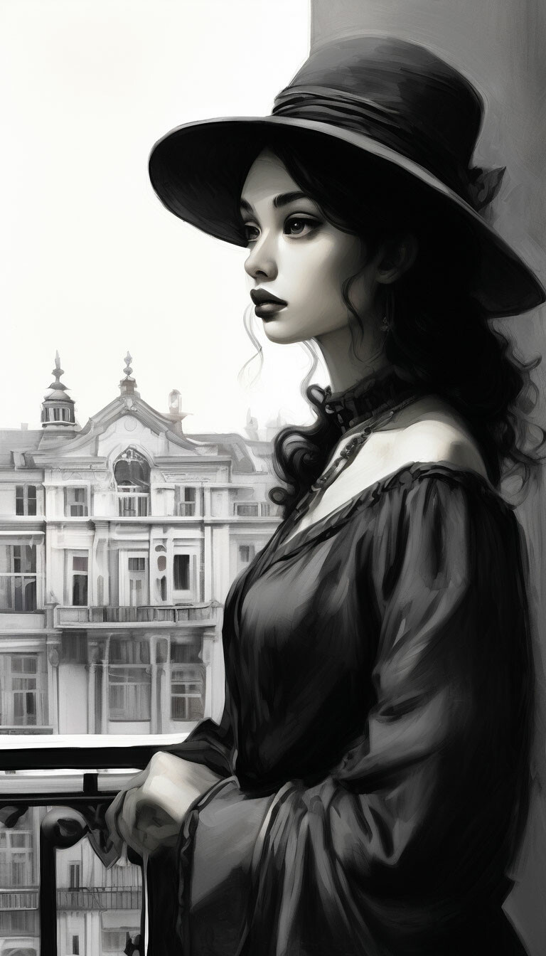 "🌹🖤 Charcoal sketch eerotic an aristocrat of 20 years, big eyes, a hat ...