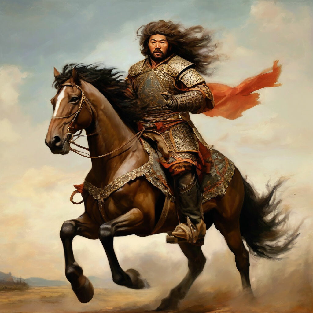 "Batu Khan on horseback at a gallop" — image created in Shedevrum