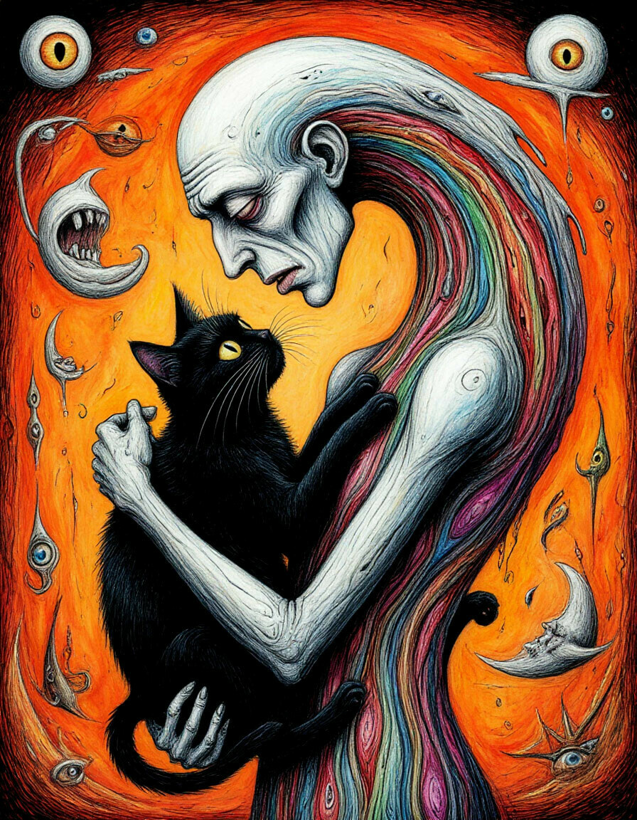 "Detailed abstract, surrealism. A curved, long anthropomorphic natural ...