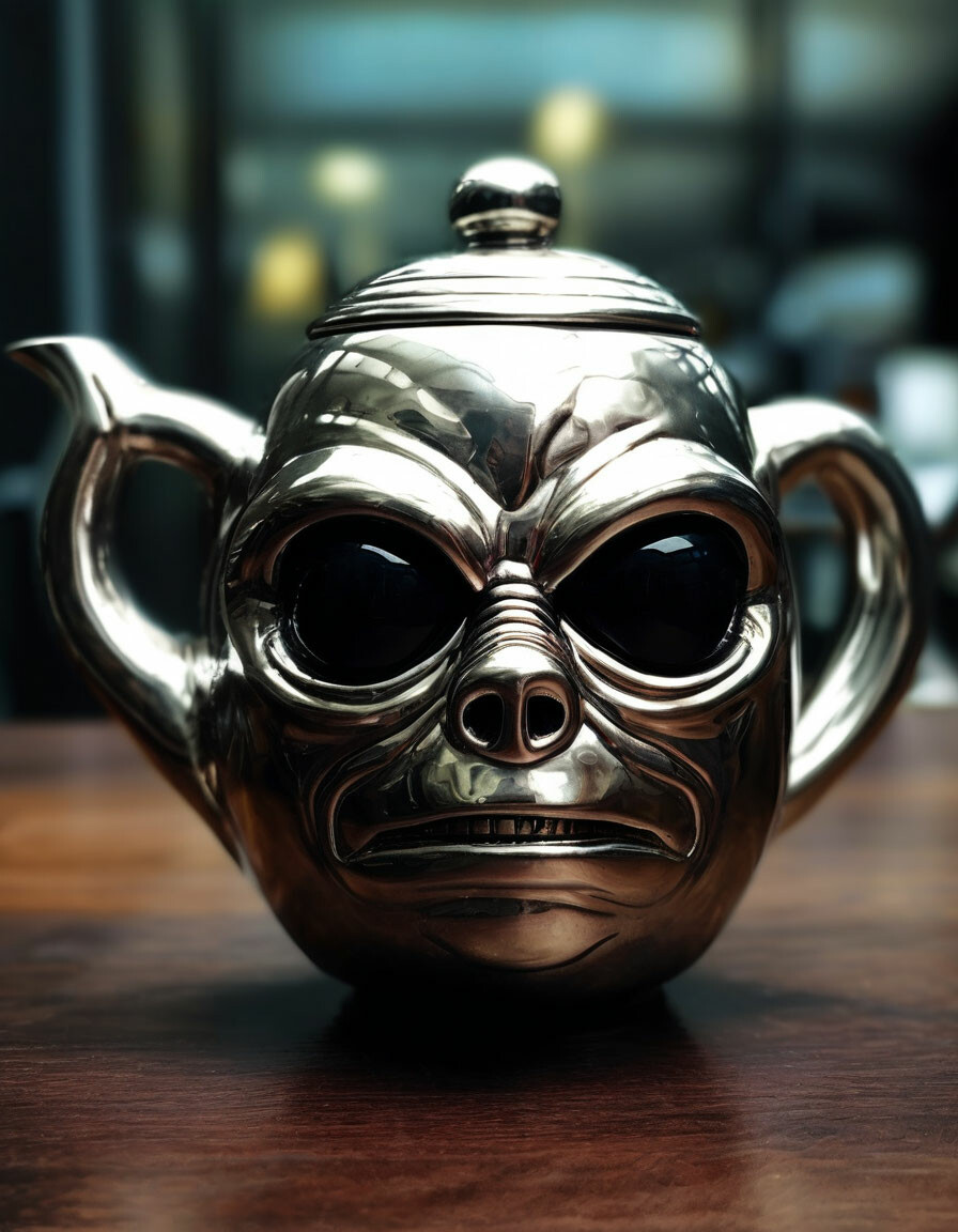 "Alien mirror teapot Chewbacca's face …" — image created in Shedevrum