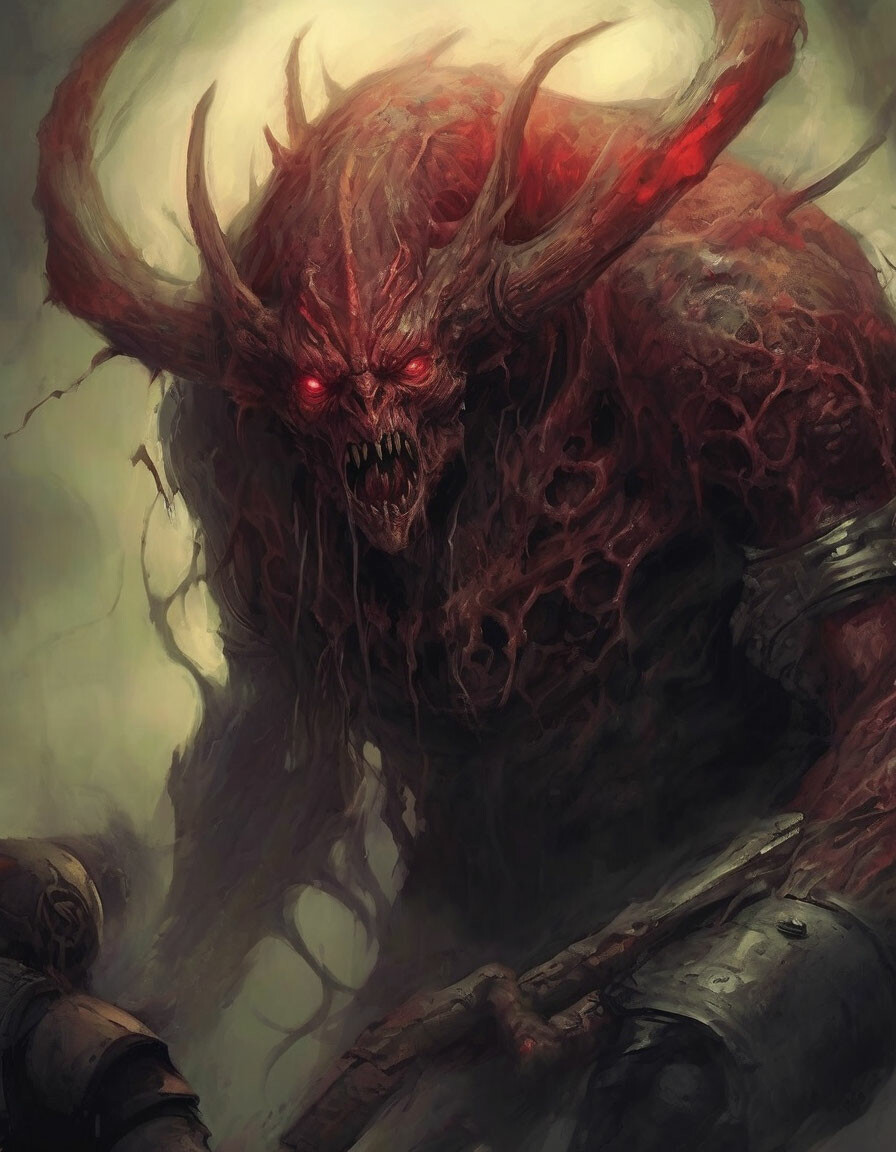 "Draw a demon possession in the style …" — image created in Shedevrum