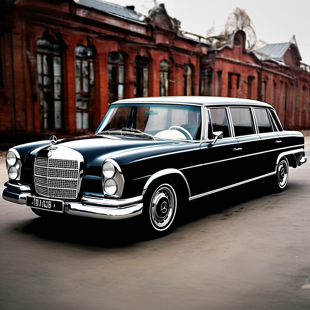 "Mercedes-Benz W100 Pullman Black,with…" — image created in Shedevrum
