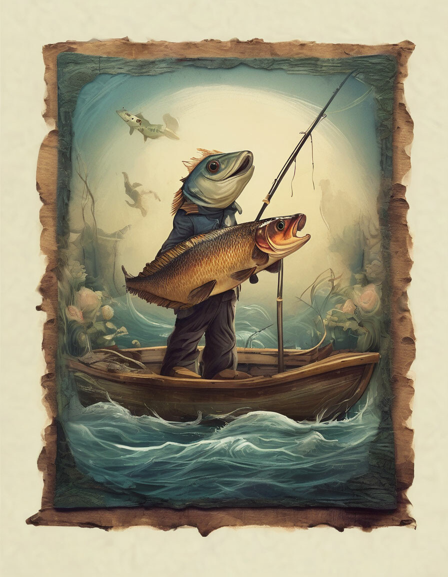 "Fishing theme, congratulations to my brother" — image created in Shedevrum