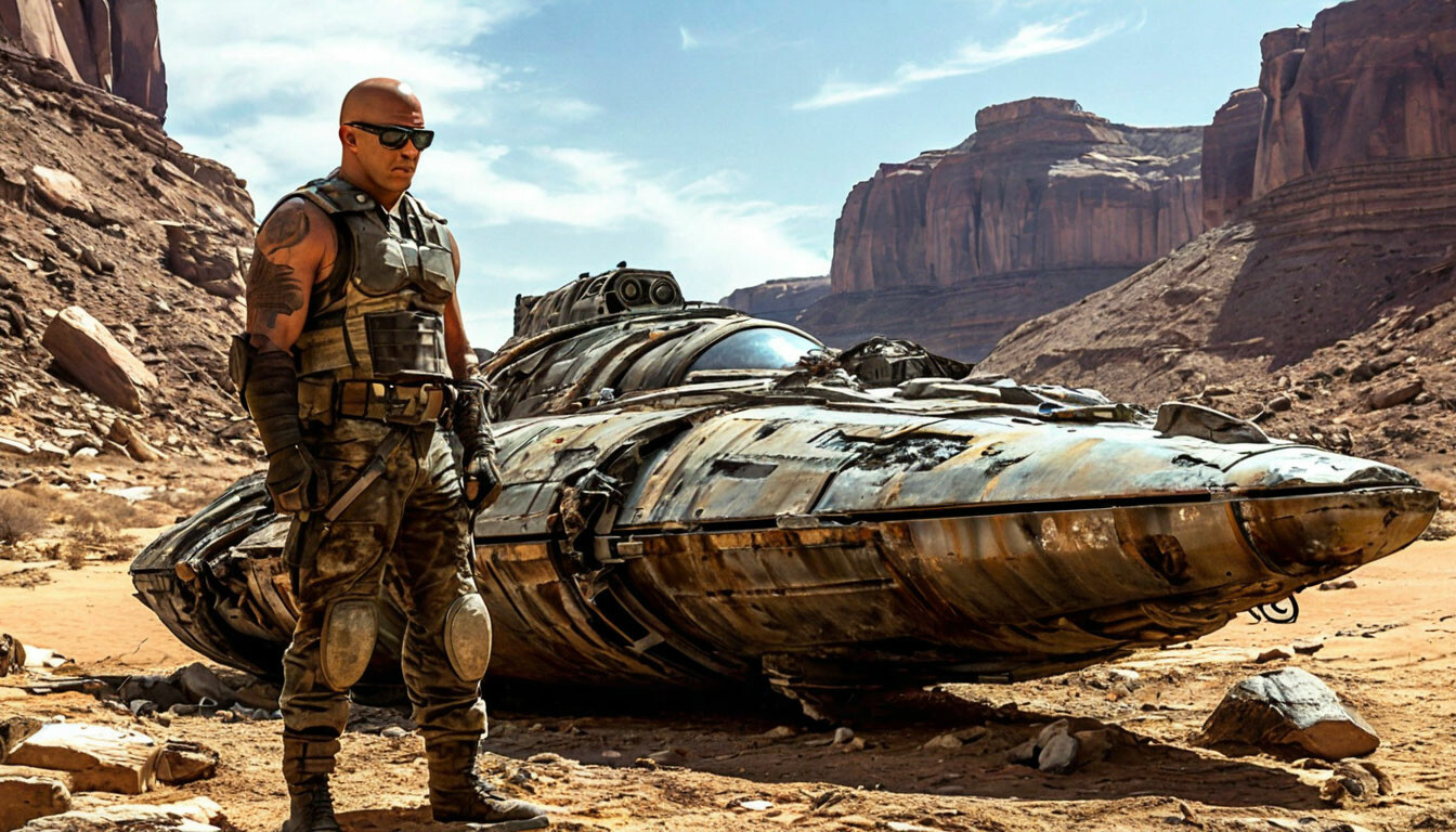 "Riddick, Vin Diesel, Desert Planet, Wrecked space cruiser" — image ...
