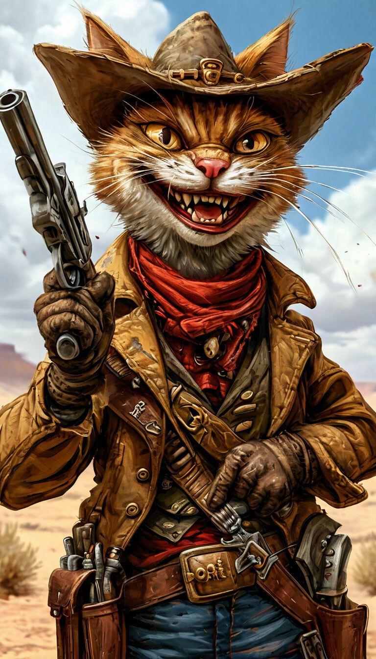 "Crazy a bandit cat from the wild west…" — image created in Shedevrum