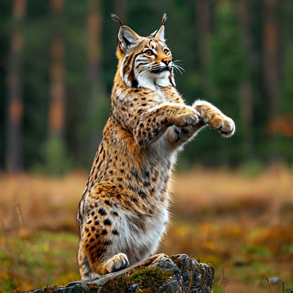 "A strong lynx stands on its hind legs" — image created in Shedevrum